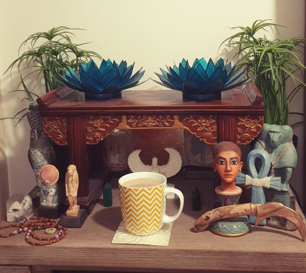 Kemetic altar and shrine: Tea with the Netjeru